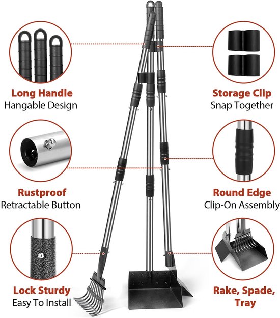 Stunq® Hondenpoep schep 3 in 1 set met lange steel voor eenvoudig ...