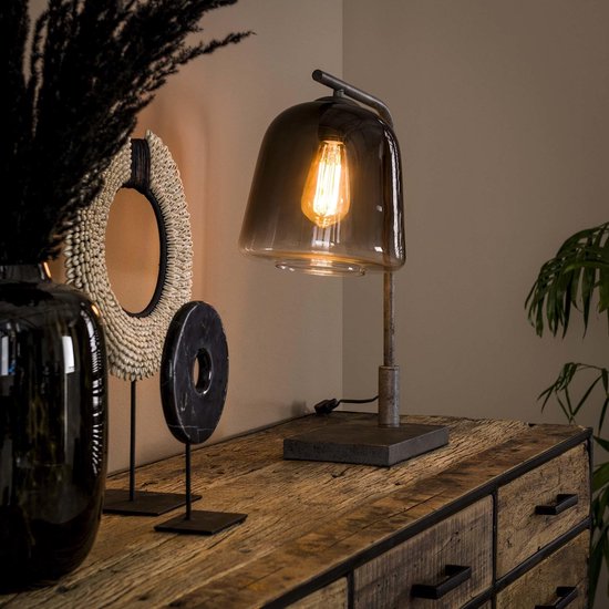 Industriële Tafellamp Sophia - Smokey Glass - Oud Zilver | bol.com