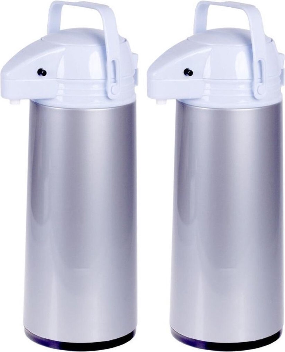 Set van 2x stuks thermoskannen/isoleerkannen met pomp grijs 1,9 liter -... | bol.com