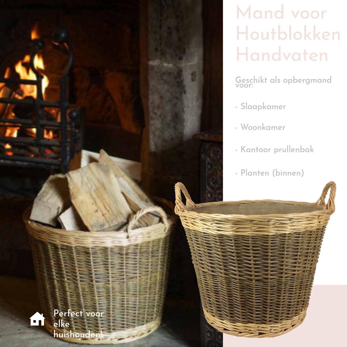 Mand voor houtblokken Haardhout- Houtmand met Voering - Openhaard mand ...