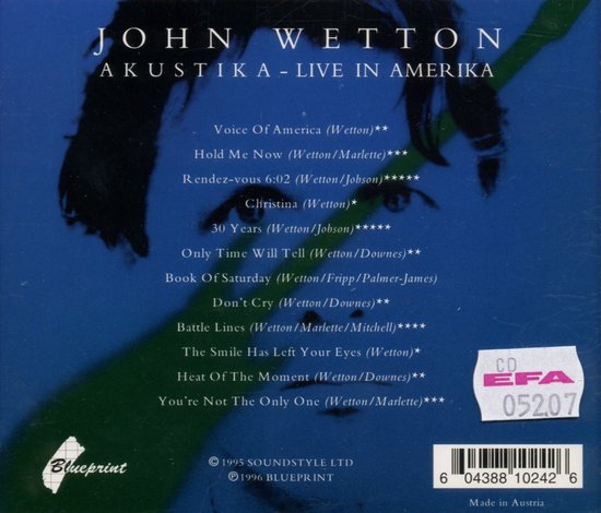 John Wetton - Akustika Live In Amerika (CD), John Wetton | Muziek | bol