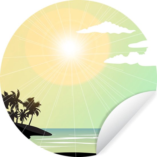WallCircle - Muurstickers - Behangcirkel - Zon - Zee - Palmboom - 100x100 cm -... | bol.com