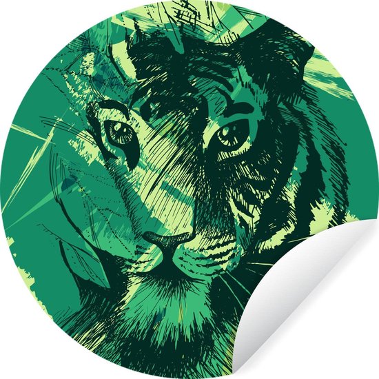 WallCircle - Muurstickers - Behangcirkel - Tijger - Kop - Groen - 120x120 cm -... | bol.com