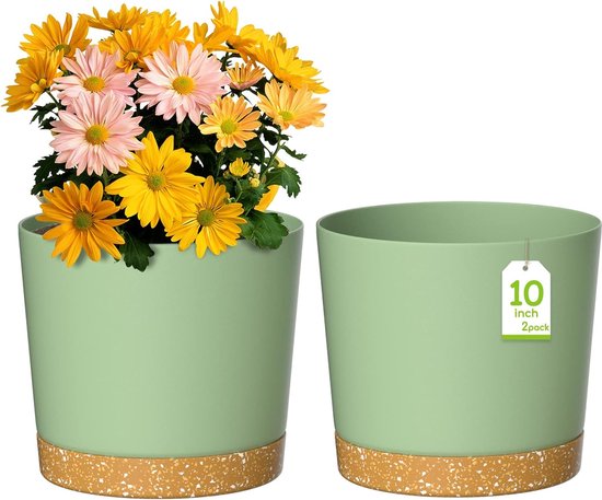 Set van 2 bloempotten, diameter 25 cm, met onderzetter, kunststof, kleine kweekpotten,... | bol
