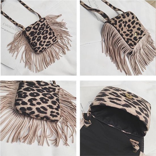 Luipaard tas met franjes, Meiden tasje, Tasje met luipaad print, Tasje ...