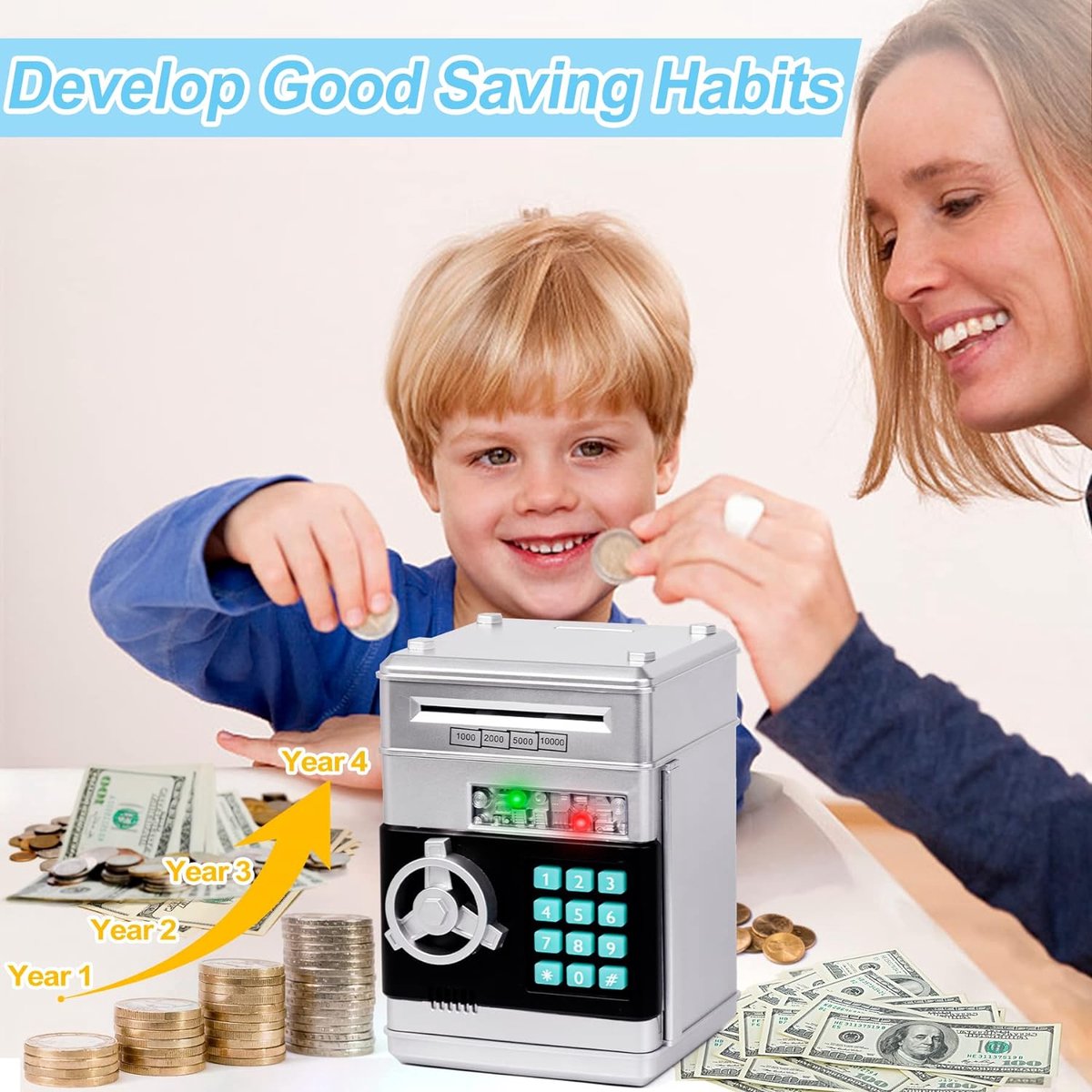 Kluis Spaarpot - Met code - Elektrische spaarpot - Zwart - Spaarpot ...