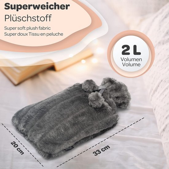 Premium warmwaterkruik met warme overtrek, wollig 2 liter, thermophor ...
