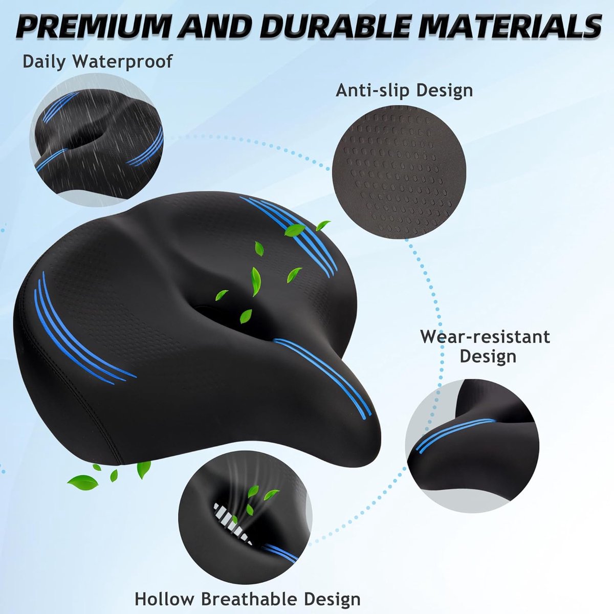 Extra groot fietszadel voor heren en dames, comfortabel, extra breed ...