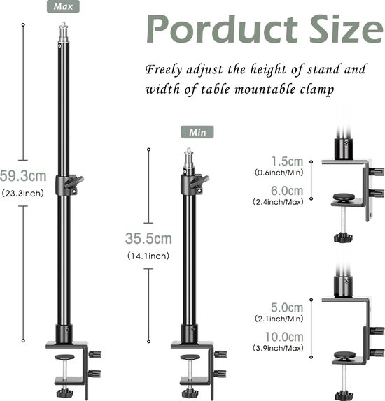 C Light Stand Statief Klem Desk Mount Met 1/4 "Balhoofd Tafel Armatuur ...
