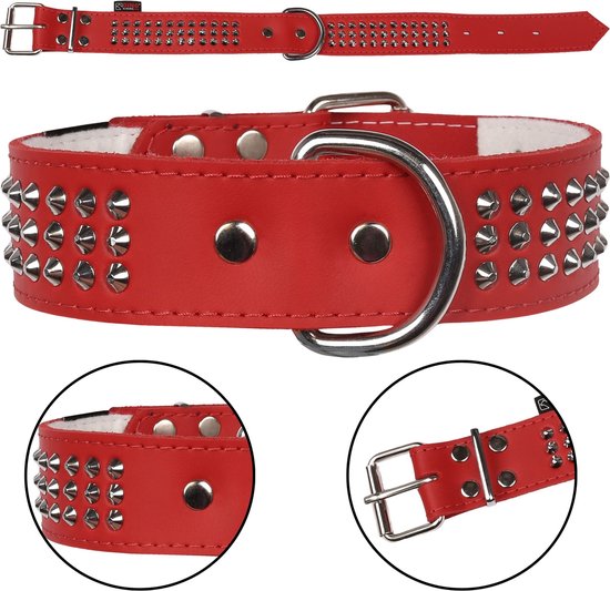 Rode, Leren Halsband met Studs, Hondenhalsband 40mm/46cm | bol