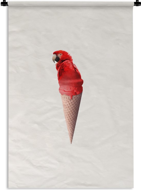 Wandkleed - Wanddoek - IJs - Papegaai - Rood - IJshoorntjes - Wit ...