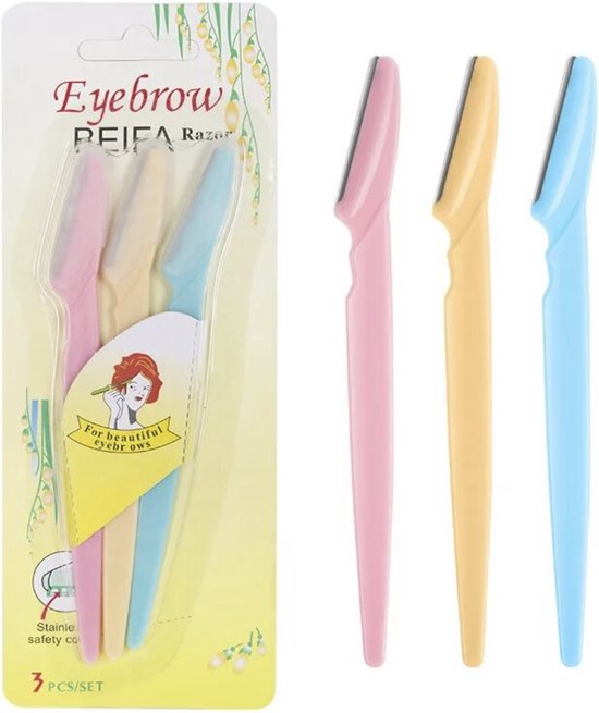 Dermaplaning gezicht 3 stuks - Roze, groen, geel - Wenkbrauw mesje voor ...