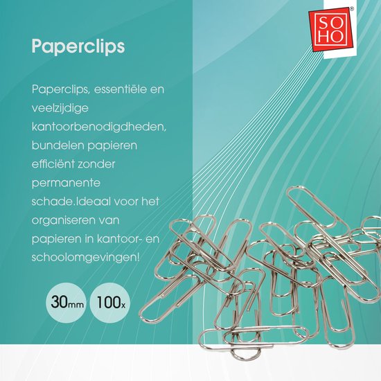 SOHO Paperclips – Zilveren paperclips – Papierklem – Met doosje – 100 ...