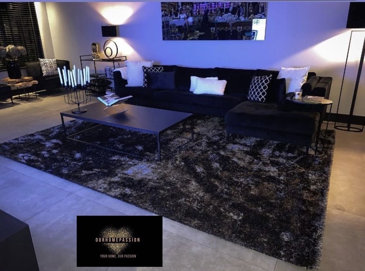 hoogpolig vloerkleed eric kuster style zwart zilver | bol