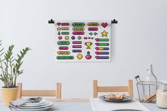 Wandkleed - Wanddoek - Gaming - Pixel Art - 60x45 cm - Wandtapijt | bol