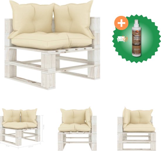 vidaXL Tuinhoekbank met crèmekleurige kussens pallet hout Loungebank ...