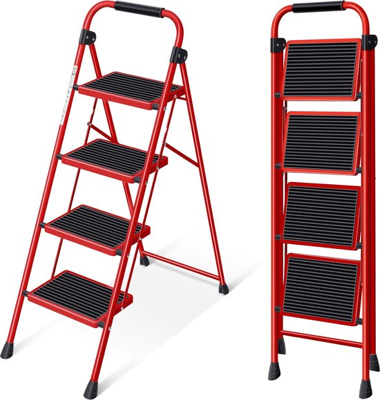 Trapladder, vouwladder met antislip en breed pedaal, kleine ladder met ...