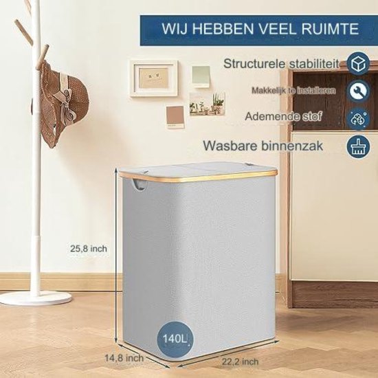 Wasmand 2 vakken wassorteerder - Wasmand 2 vakken met deksel - Wasmand ...