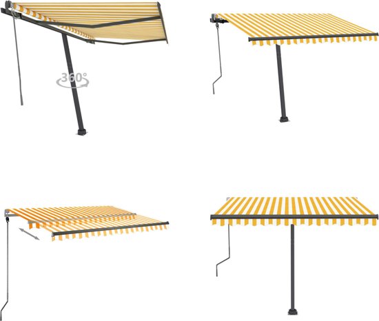vidaXL Luifel vrijstaand automatisch 300x250 cm geel en wit ...