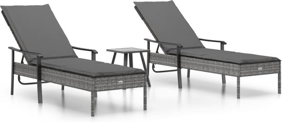 vidaXL - Ligbedden - 2 - st - met - tafel - en - kussens - poly ...