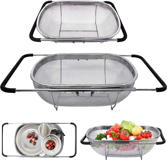 Ovale zeef boven de gootsteen van hoogwaardig roestvrij staal met ...