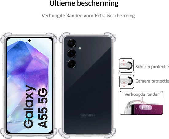 Geschikt voor Samsung Galaxy A55 - Hoesje + Screenprotector – Gehard Glas Cover +... | bol