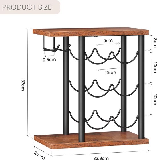 Wijnrek klein voor 6 flessen, vrijstaand flessenrek met 3 niveaus ...