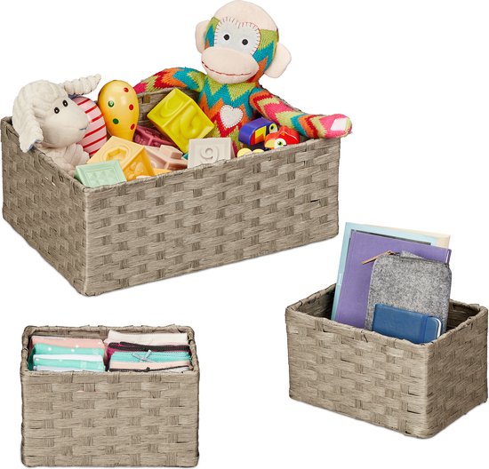 Relaxdays opbergmand - set van 3 - papiertouw - badkamermanden ...