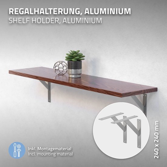 ML-Design 6 stuks plankdrager 240x240 mm, zilver, aluminium, zwevende ...