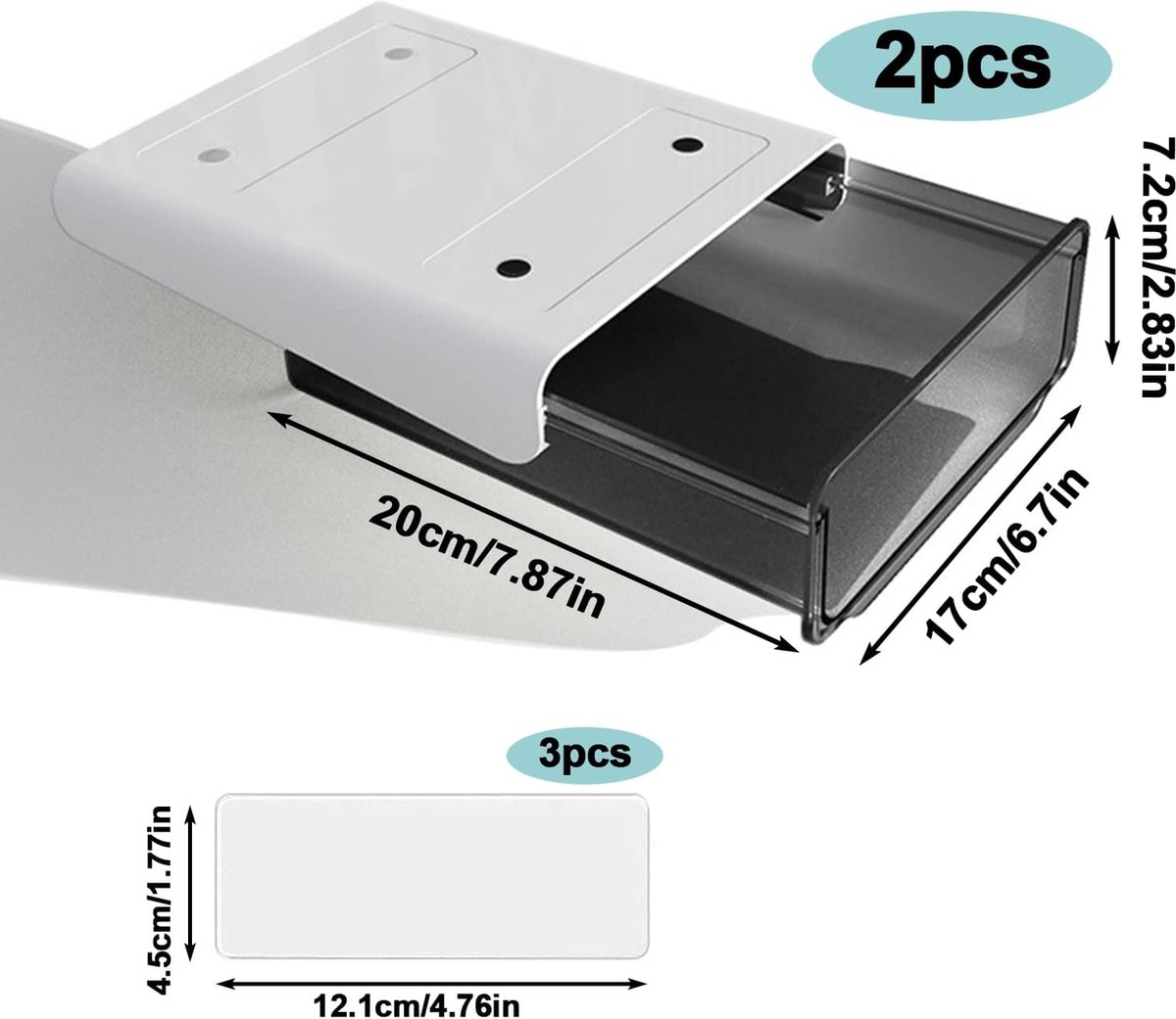 Lade onder bureau, 2 stuks, bureaulade, zelfklevende lade, verborgen ...