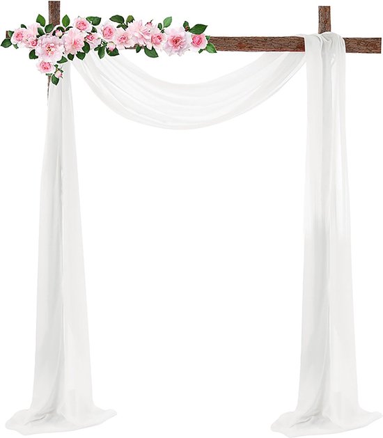 Bruiloft boog draperen gordijn chiffon stof pure achtergrond voor receptie slingers... | bol