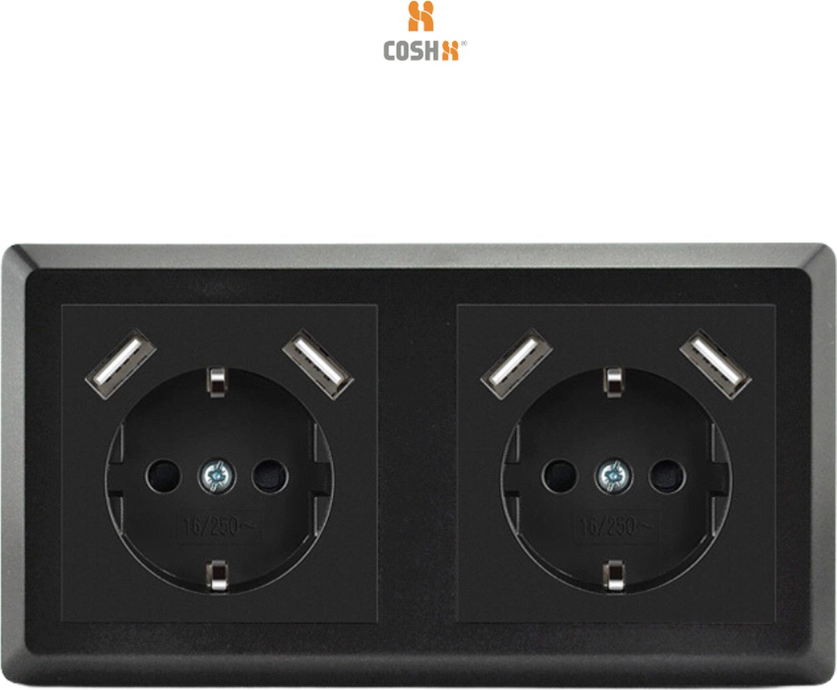 CoshX® - Dubbel USB stopcontact zwart met 4 x USB C inbouw ...