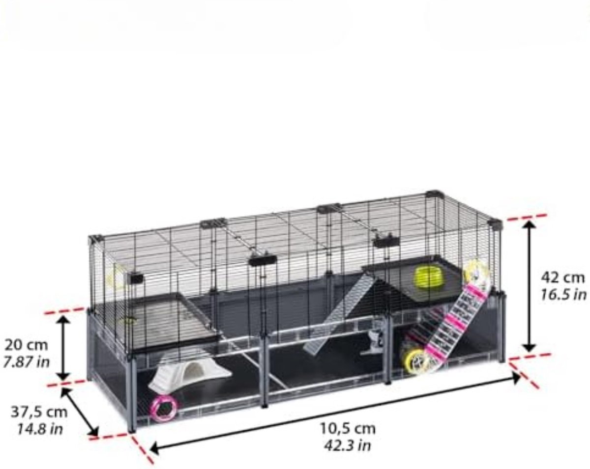 Hamsterkooi - Hamster kooi - Hamster bodembedekking - 107,5 x 37,5 x h ...