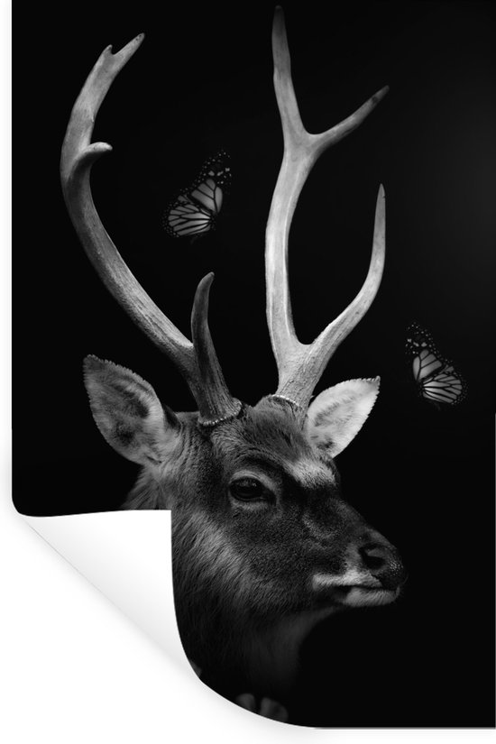 Muurstickers - Sticker Folie - Portret van een hert in de jungle - zwart wit - 40x60... | bol