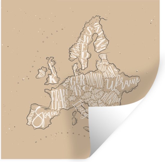 Muurstickers - Sticker Folie - Kaart - Europa - Wit - Bruin - 120x120 ...