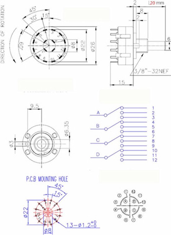 ROTARY SWITCH 4 POLE 3 POSITION RS26 | bol