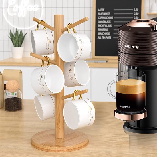 Bekerhouder Hout - 6 Haken Organizer voor Koffiebekers en Mokken ...