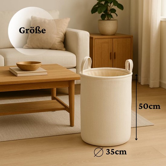 Wasmand 44L rond beige – Opvouwbare wasmand groot met draagriem ...