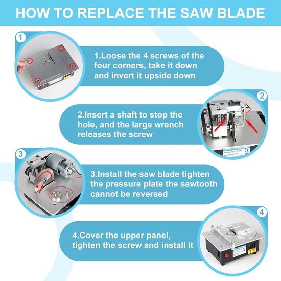 Mini-tafelzaag: 96 W, 4 cirkelvormige messen, maaihoogte 0-15 mm, 7 ...