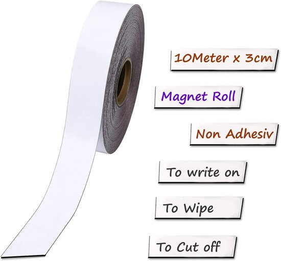 10m x 30mm x 1mm Magnetic Tape - Rewrite Bar - Magnet Labels voor Stock ...