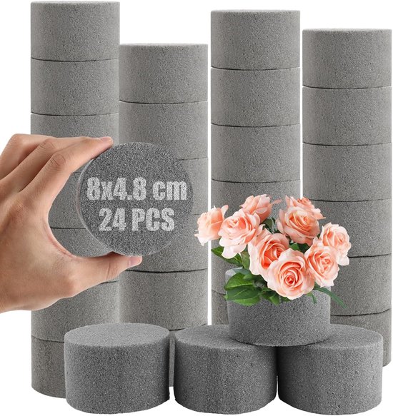Allecto plus - Rond steekschuim voor bloemen 24 stuks 8 x 48 cm grijs ...