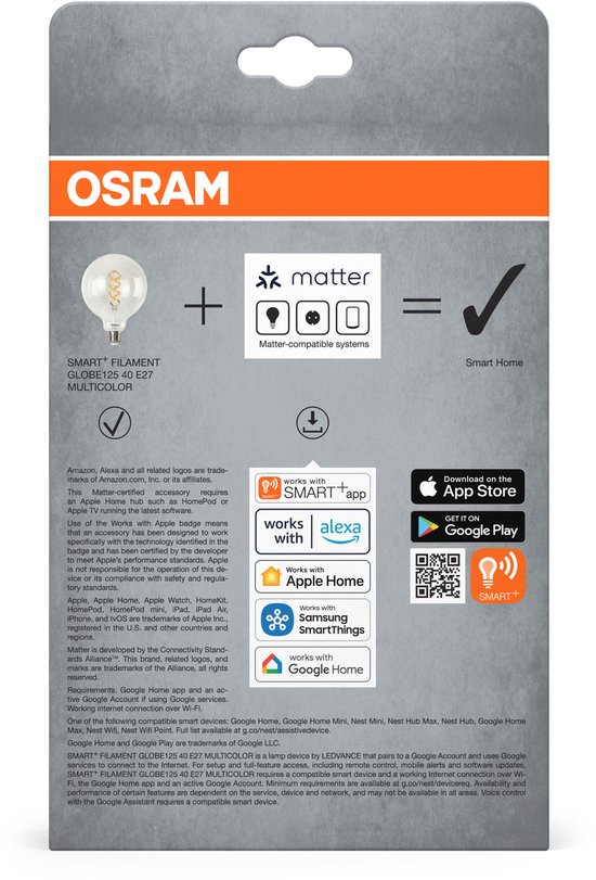 OSRAM SMART+ LED lamp Globe 125 Filament E27, RGBW, Matter compatibel, WiFi,... | bol