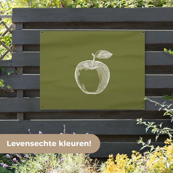 Tuinposter 120x90 cm - Tuindecoratie Lijntekening - Appel - Olijfgroen ...