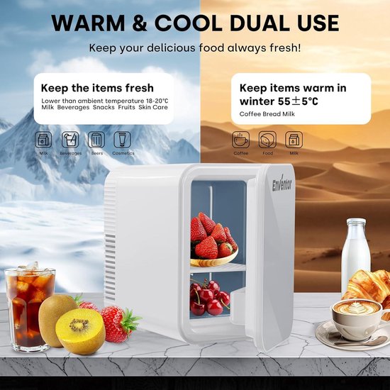 Portable 4L White Mini Fridge with Cooling and Heat Functions 12V/220V ...