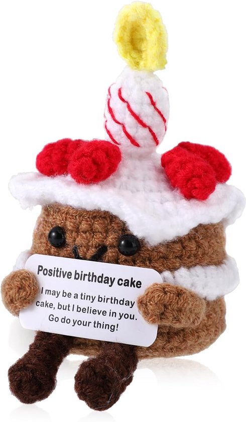 TOYMIS Positive Crochet Birthday Cake, Knitted Emotional Support Cake ...