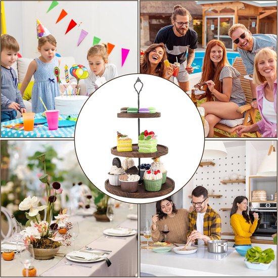 Houten plank - 3 etages zwart - hoogte 38 cm - taartstandaard - ronde ...