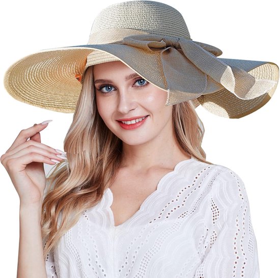 Allecto plus - Strohoed dames met brede rand - Opvouwbaar en oprolbaar ...