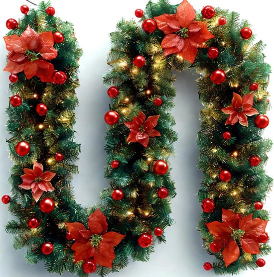 Kerstslinger, 2,7 m, versierde slinger voor deur, trap, open haard ...