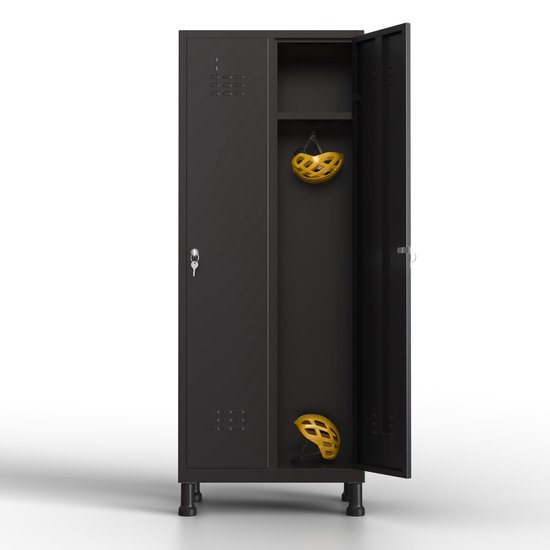 Metalen lockerkast 2 deuren, lockerkast met sleutel, zwart, 180 x 65 x ...