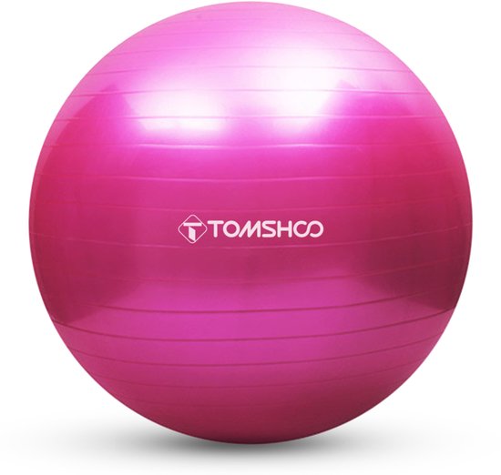 Yogabal explosieveilige fitnessbalansbal met luchtpomp roze 55cm | bol